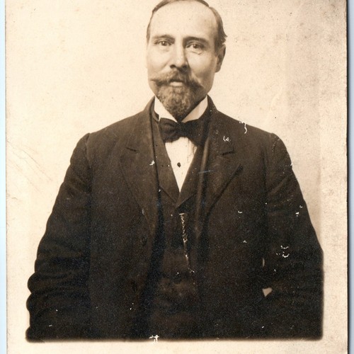 c1910s Unique Gentleman Portrait RPPC Goatee Man Smirk Real Photo ...