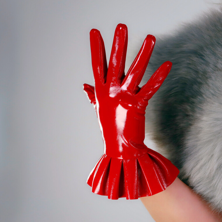 RUFFLE GLOVES 25cm 10" Wrist Short Faux Leather Aqua Robin Blue Mint ...