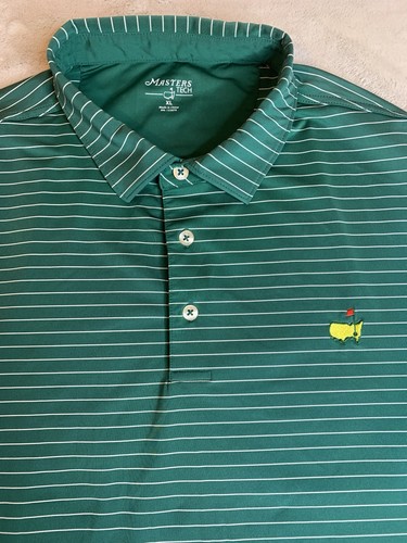 Masters Tech Polo Shirt Green/White Striped Golf Performance Augusta ...