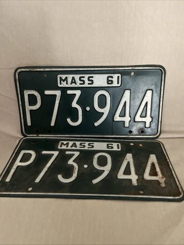 ️VTG LOT OF 2 MASSACHUSETTS 1961 LICENSE PLATES P73•944 EMBOSSED HUNTER ...