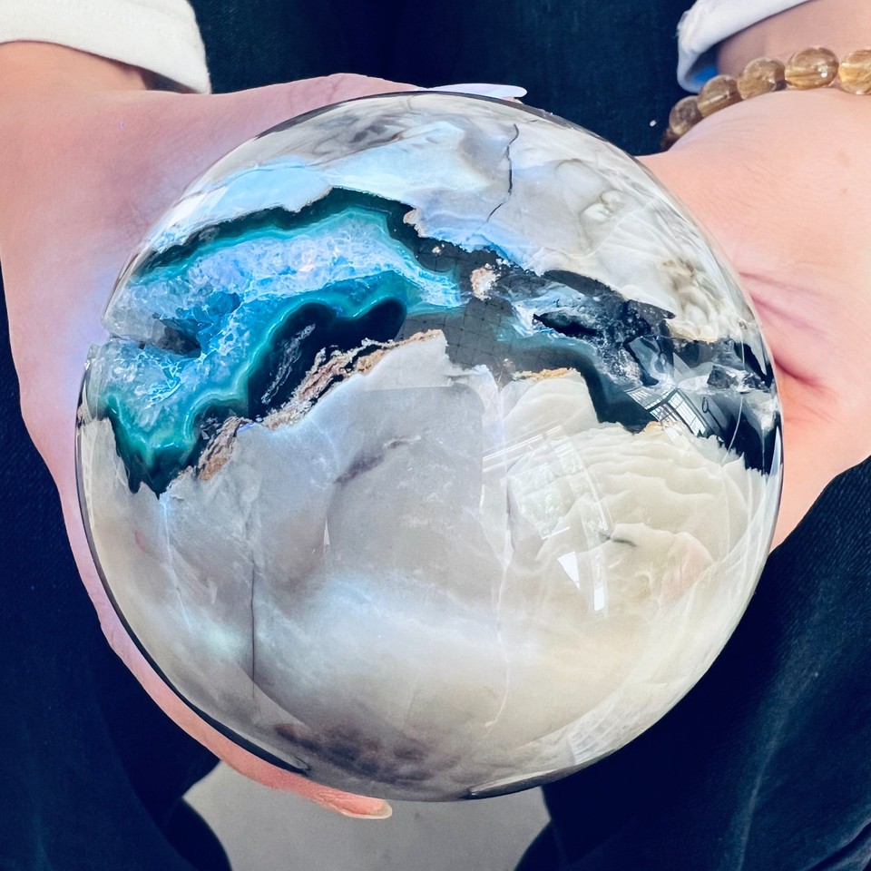 2.31LB RARE Natural Volcanic Rock agate Sphere Quartz Crystal Ball ...