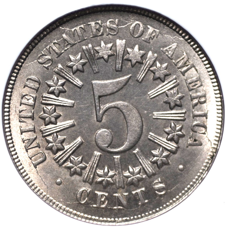 1866 WITH RAYS SHIELD NICKEL NGC VERY CHOICE MS 63 AN ...