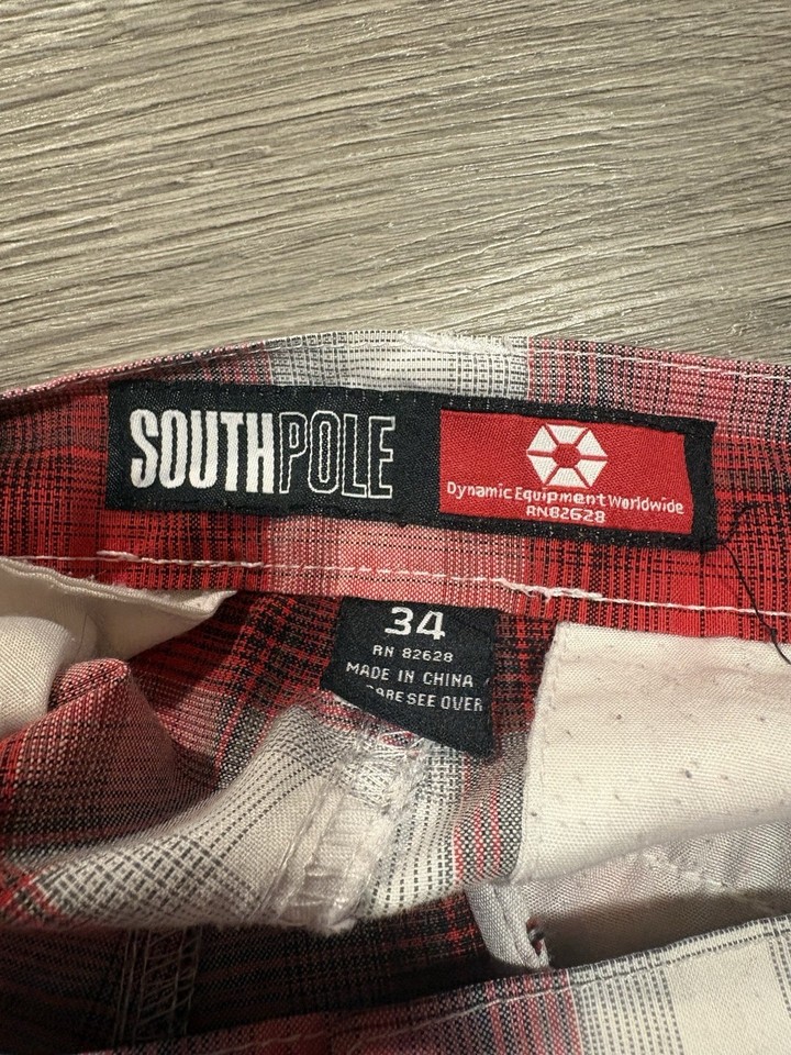 Southpole Men's Plaid Long Baggy Shorts Red, Size 36, Vintage Y2K ...