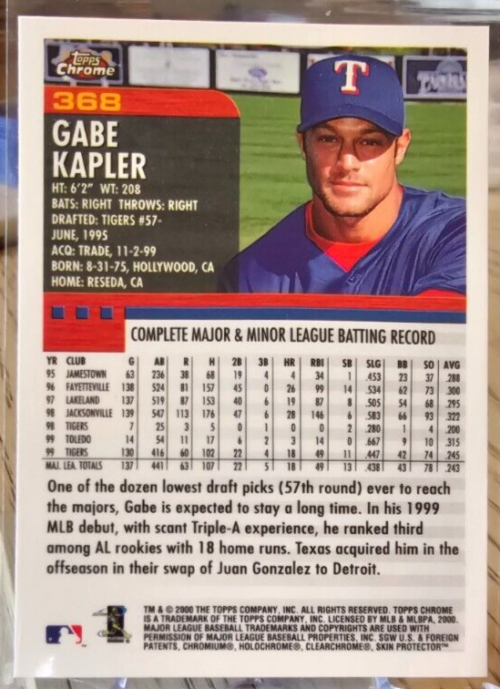 2000 Topps Chrome Gabe Kapler #368 Texas Rangers | eBay