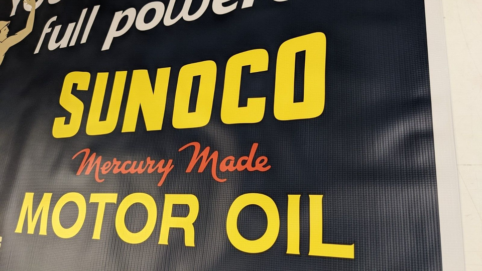 Sunoco Oil Vintage Style Dealer Promo Banner Sign Ad Mercury Sign ...