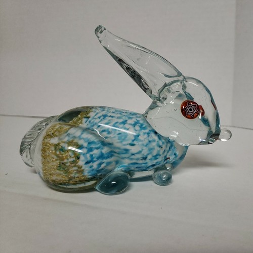 Vintage Murano Rabbit Italian Art Glass Rabbit Red Eyes Blue White ...