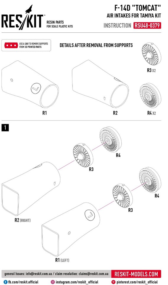 F-14D "Tomcat" air intakes for Tamiya kit 1:48 RSU48-0379 for Plastic ...