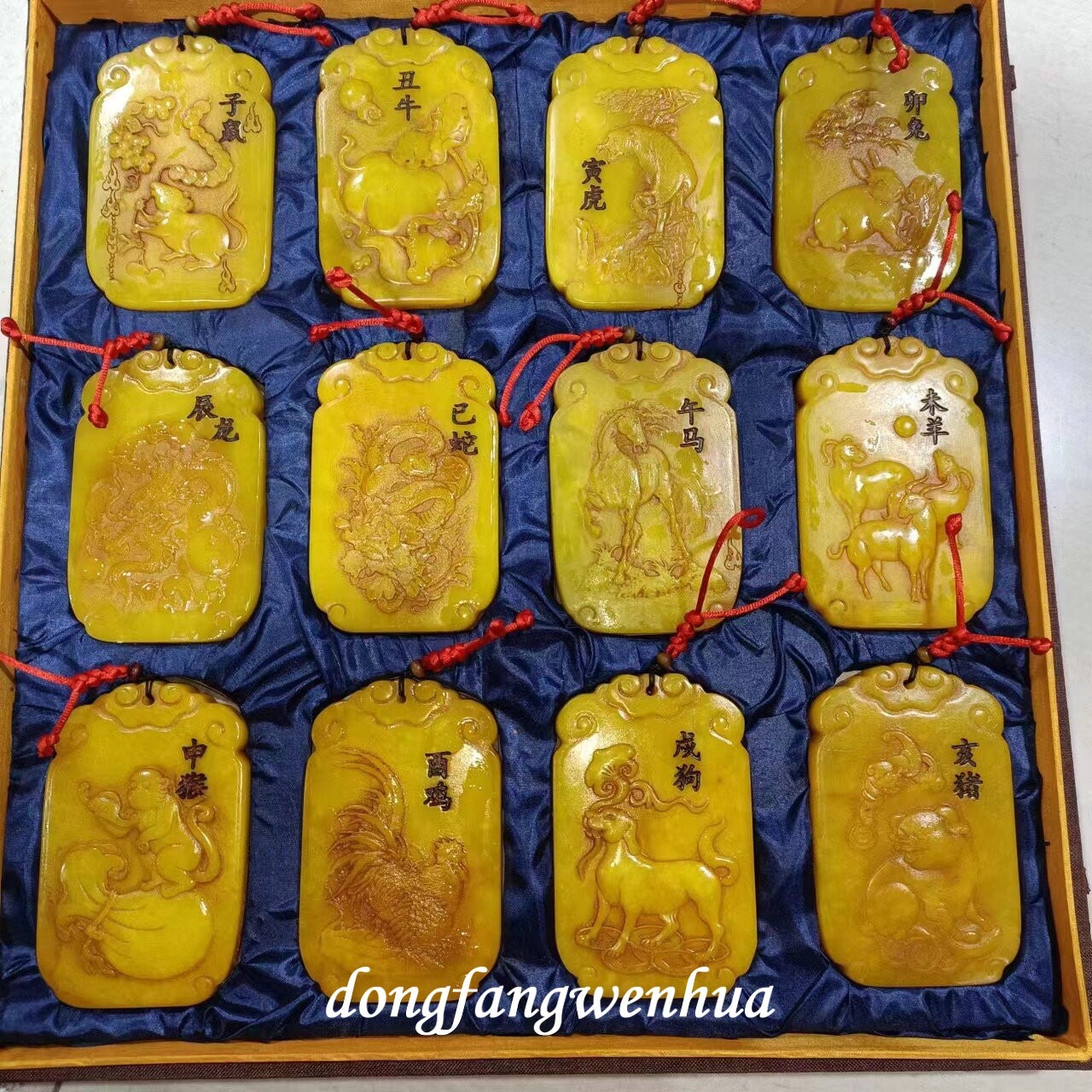 12PC Tianhuang Shoushan Stone Jade 12 Zodiac Animal Dragon Tiger Dog ...