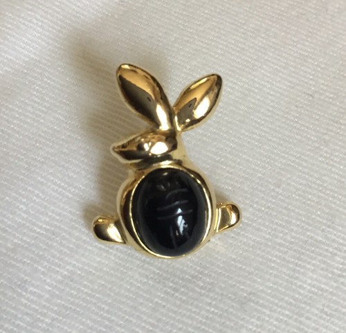 Carved Scarab Rabbit Lapel Pin Black Onyx Gold Tone | eBay
