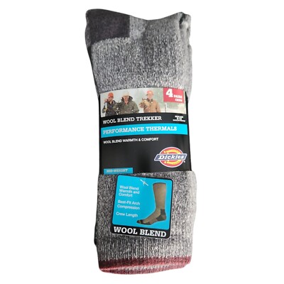 4 Pairs DICKIES WOOL BLEND TREKKER PERFORMANCE THERMALS CREW SOCKS ...