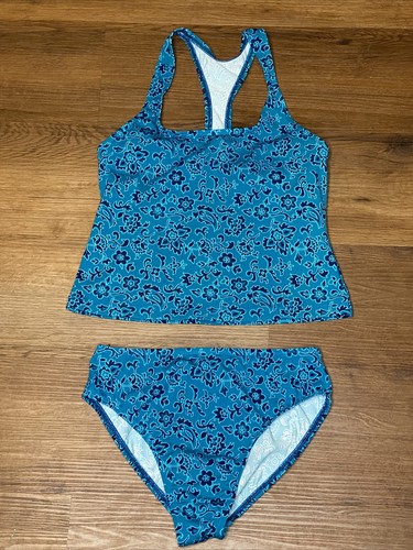 Lands End Teal Floral Swimsuit Tankini 2 Piece Women’s Size 6 Bikini ...