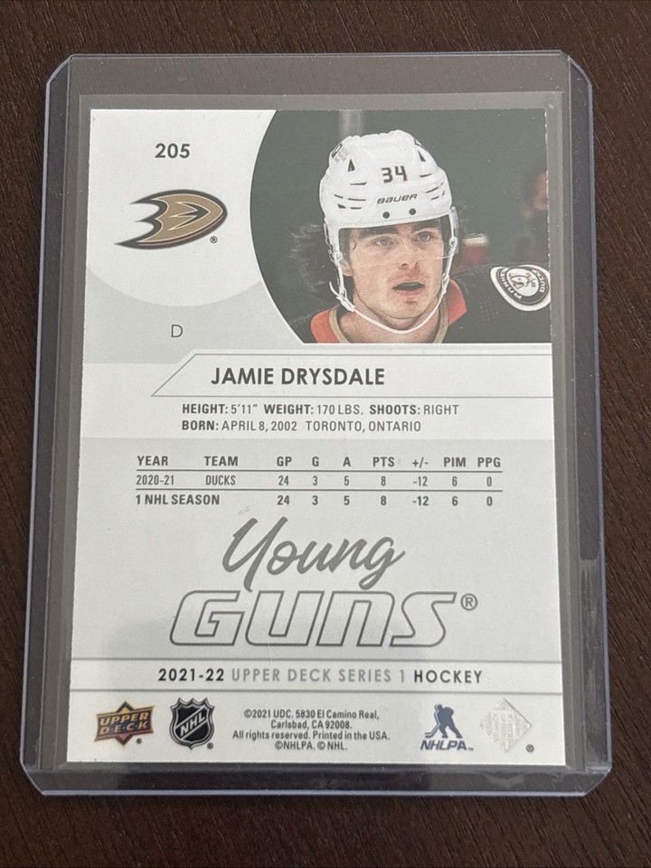 21/22 UD SERIES 1 JAMIE DRYSDALE YOUNG GUNS RC SP ROOKIE #205 | eBay
