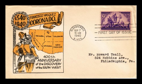 US COLLECTIBLE FIRST DAY OF ISSUE COVER FRANCISCO CORONADO 400TH ...