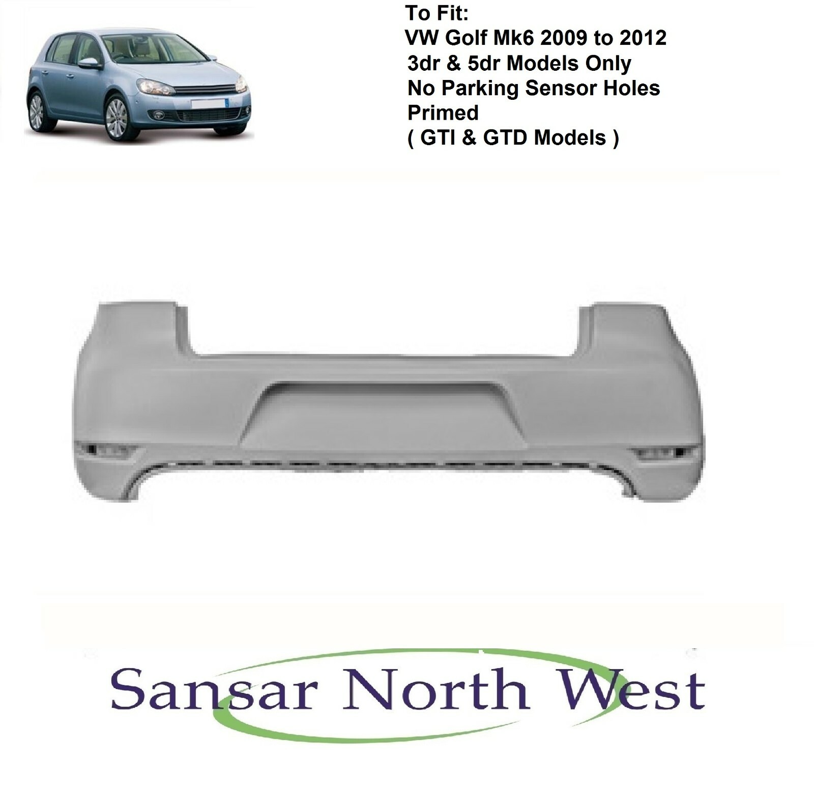 For VW Volkswagen Golf MK6 GTI GTD - Rear Bumper No Sensor Holes ...