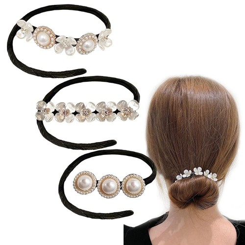 Shining Flowers French Hair Bun Shell pearls Twist Bun Girls Hair ...