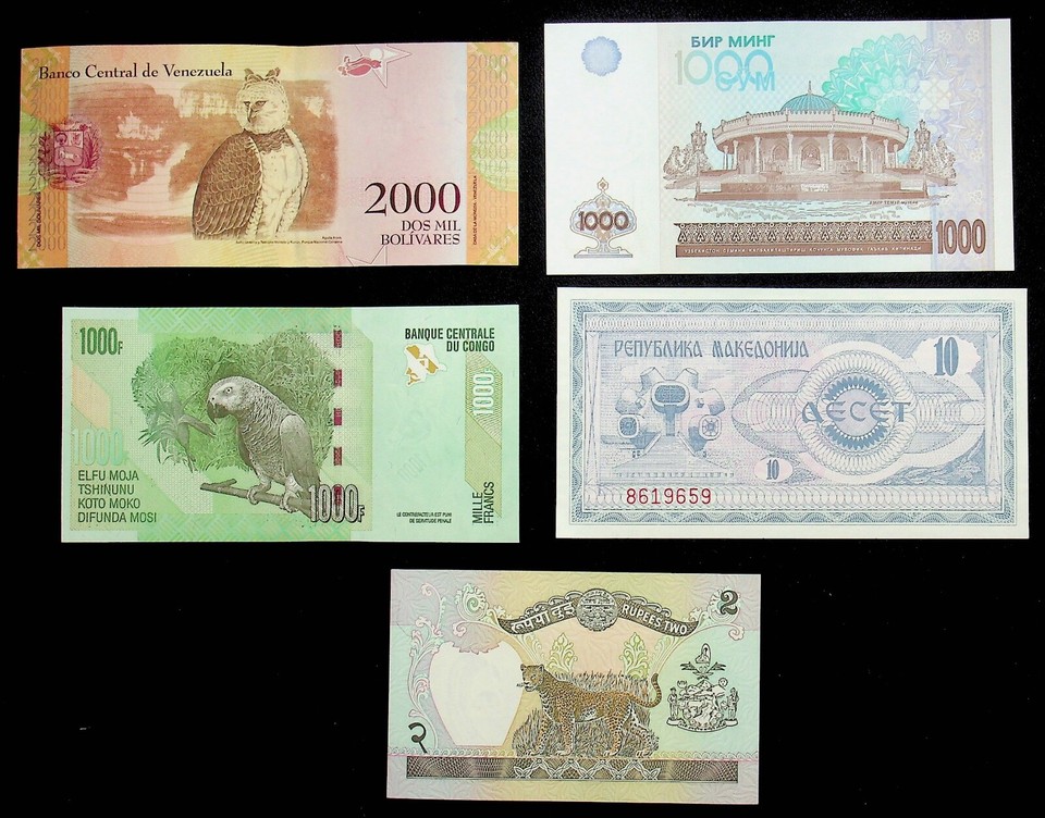 MIXED LOT OF 5 DIFFERENT WORLD PAPER MONEY BANKNOTES CURRENCY FOREIGN ...