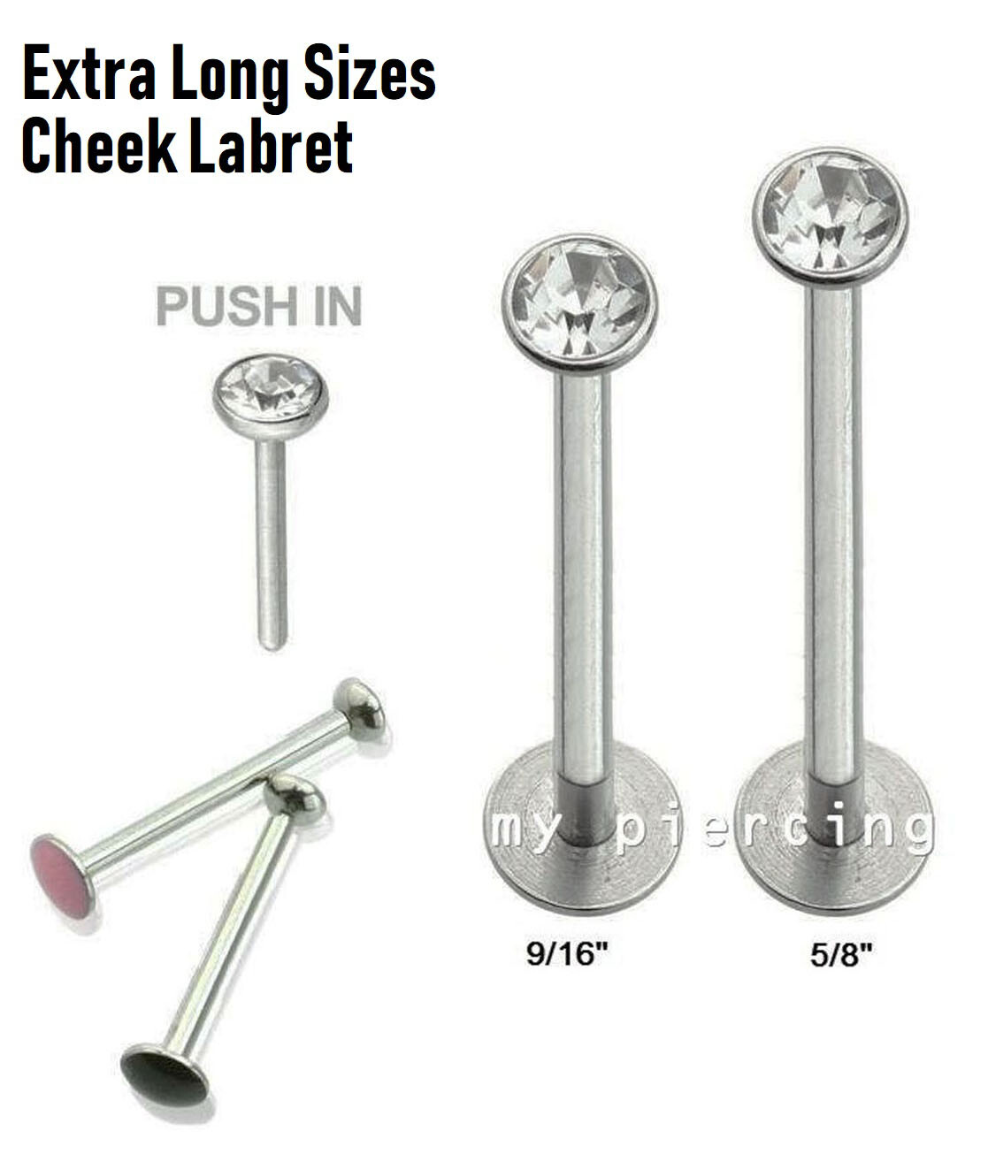 16G Steel Push-In Gem Top with Soft Enamel Back Comfort Labret & Cheek ...