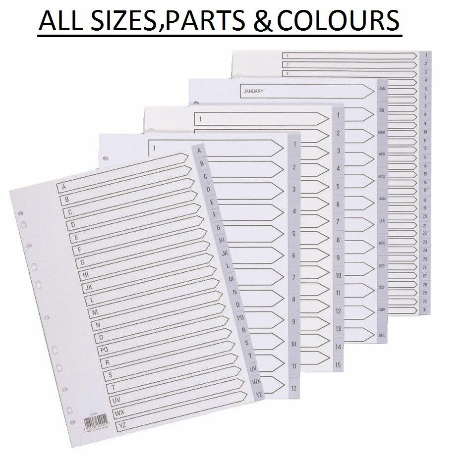 Polypropylene Dividers - PVC Plastic Tabbed Index File - All Sizes ...