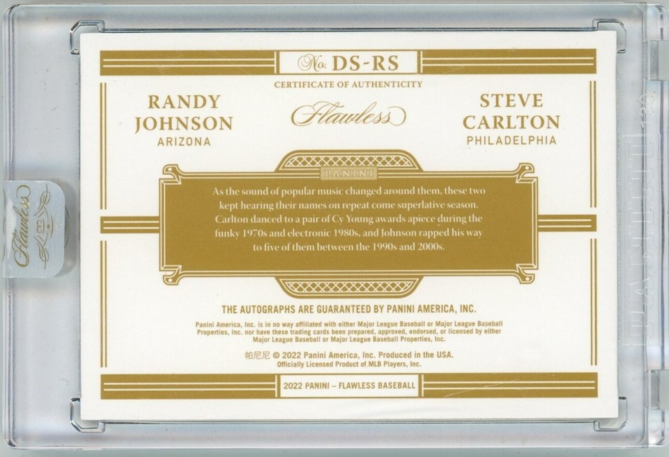 2022 Panini Flawless Randy Johnson Steve Carlton Dual Auto Signature 6/ ...
