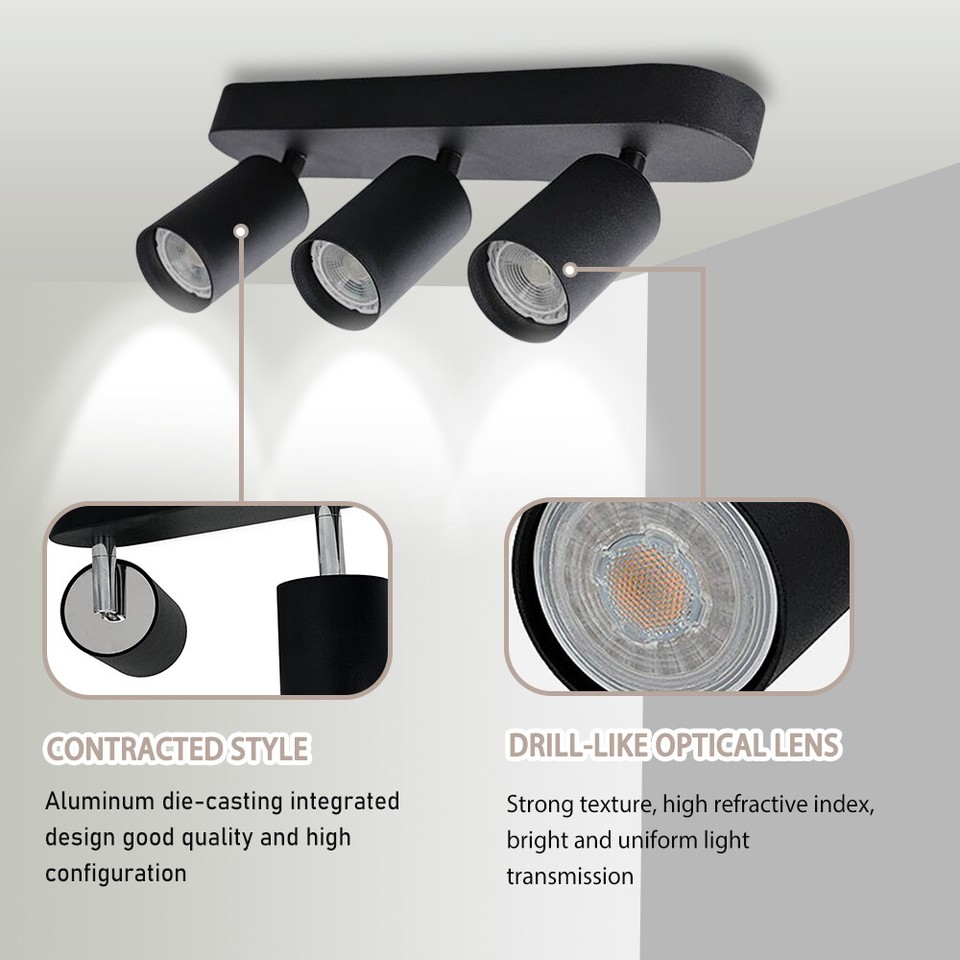 3 Way Ceiling Spotlight Adjustable Kitchen Bar Spot Light LED GU10 ...