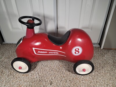 RADIO FLYER Model 8 LITTLE RED ROADSTER vtg Metal Toy Ride On Push Car ...