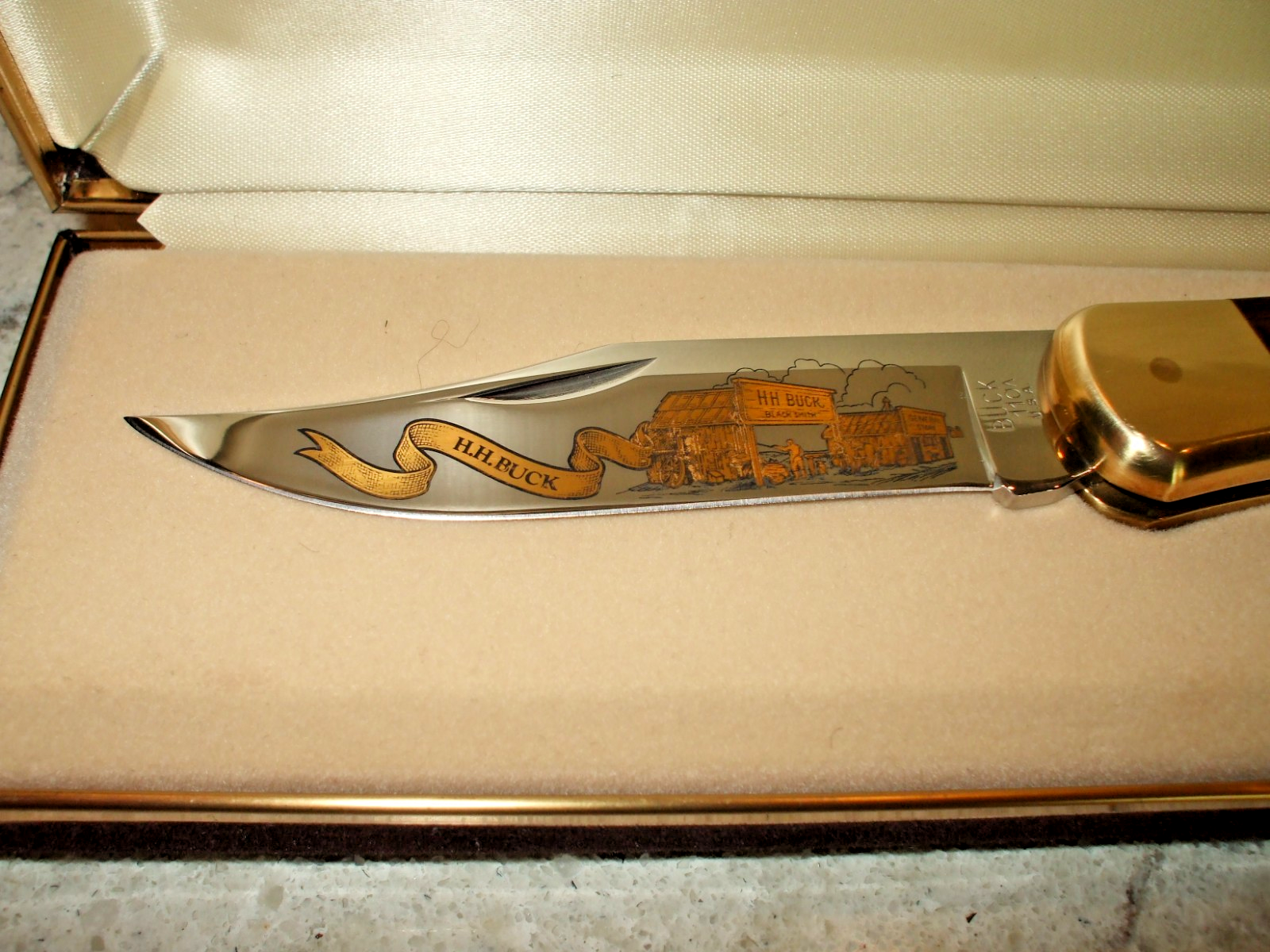 BUCK 110 HH BUCK COMMEMORATIVE BLACKSMITH GOLD INLAY 1988 RARE BUCK ...