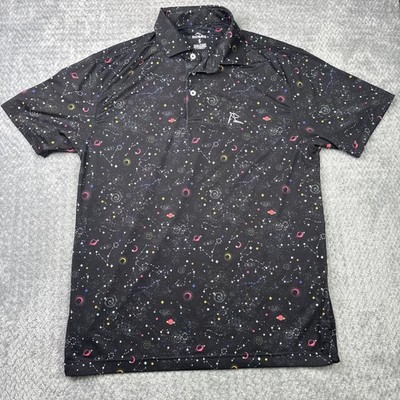 Rhoback Black Galaxy Outer Space Print Stretch Performance Golf Polo ...