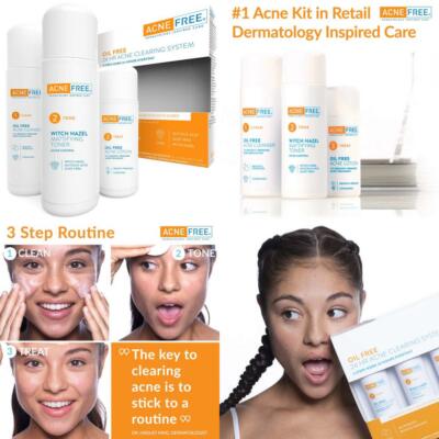 AcneFree 3 Step 24 Hour Acne Treatment Kit - Clearing System w Oil Free ...