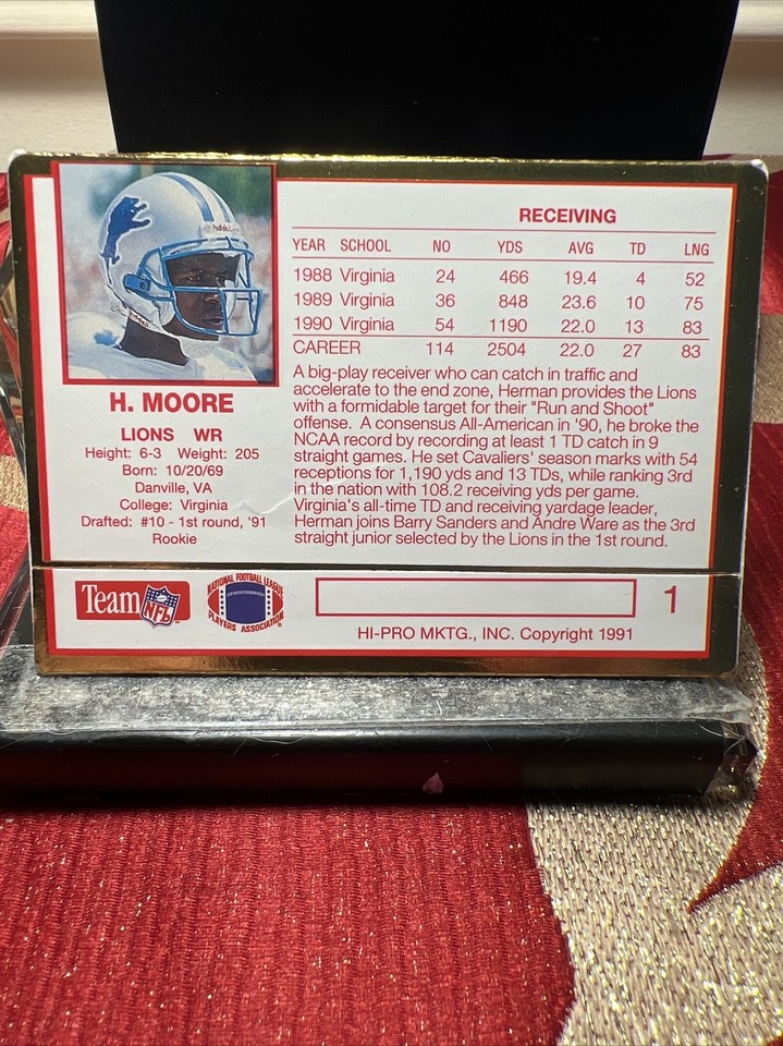 1991 Action Packed Herman Moore #1 Rookie Football Card RC Detroit ...