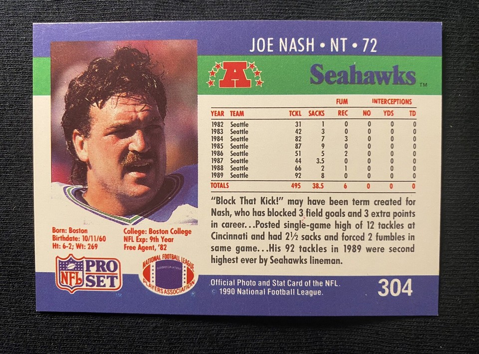 1990 Pro Set - #304 Joe Nash Seahawks | eBay