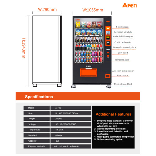 Snack & Drink Combo Vending Machine Refrigerated Large 60 Slots for ...
