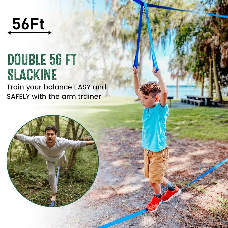 Ninja Warrior Obstacle Course | 2×56ft Slackline Kit with 8 Ninja ...