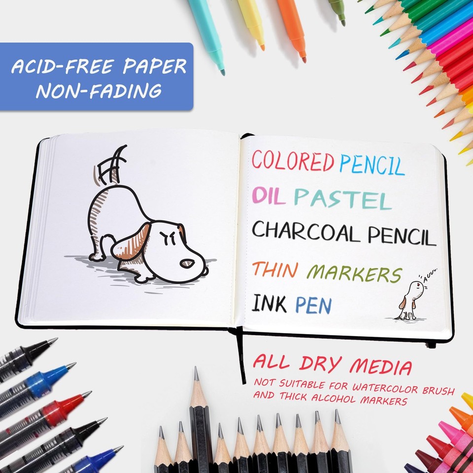 Hardcover Square Sketch Book, 120lb/200GSM Sketchbook Thick Drawing ...