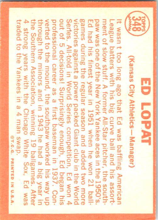 1964 Topps Ed Lopat #348 Kansas City Athletics | eBay