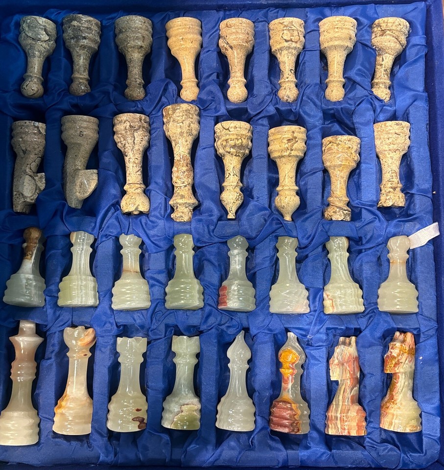 12 inch green onyx and fossil rock chess set | eBay