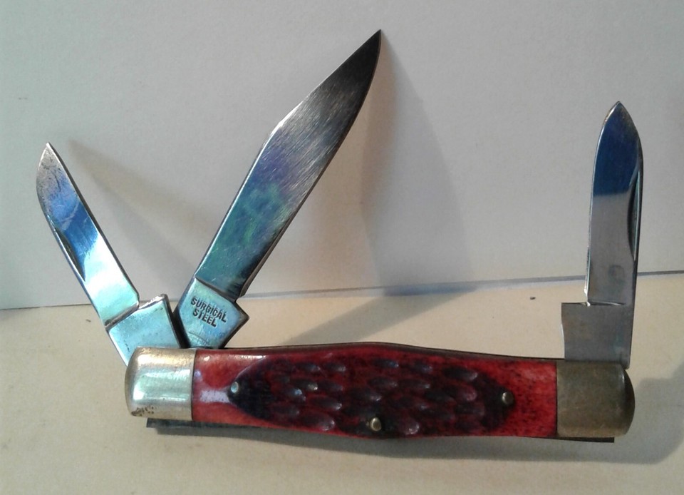 VINTAGE HONEST ABE MARY TODD LINCOLN RED BONE 3 BLADE POCKET KNIFE | eBay