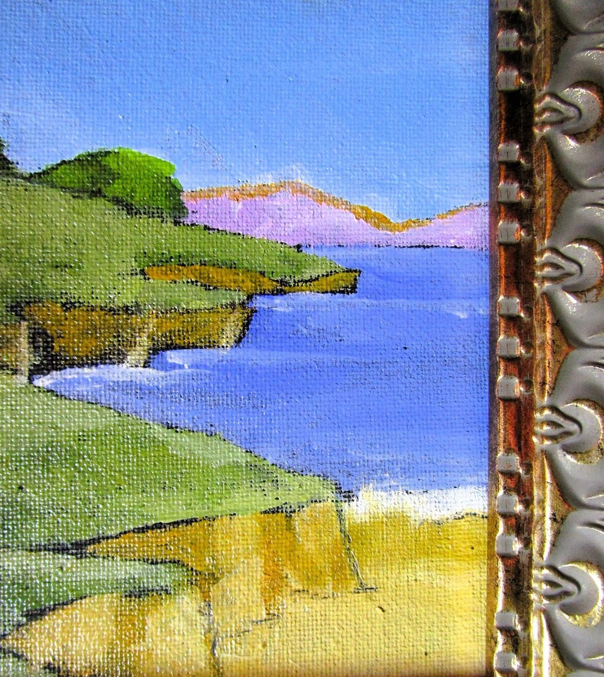 Framed MONTEREY BAY PACIFIC Art 4x6 Lynne French Landscape Oil Painting ...