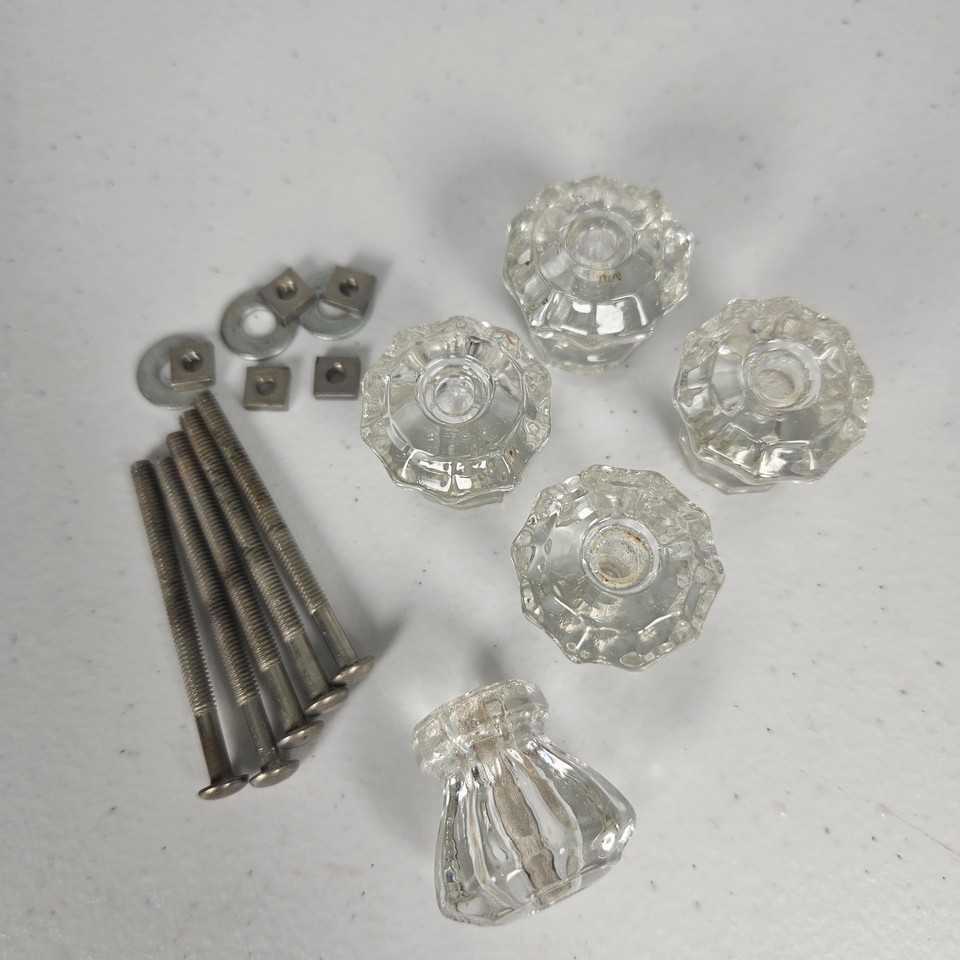 Vintage Clear Glass Cabinet Drawer Pulls Knobs Octagon Art Deco 1930s ...