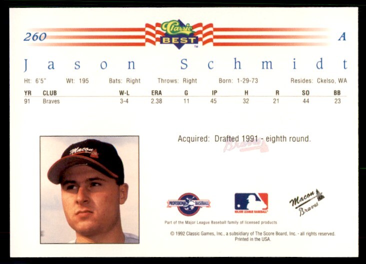 1992 Classic Best Jason Schmidt Baseball Cards #260 | eBay