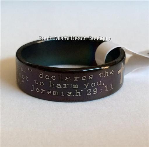 Jeremiah 29:11 Bible Verse Message Ring Black Stainless Steel Mens ...