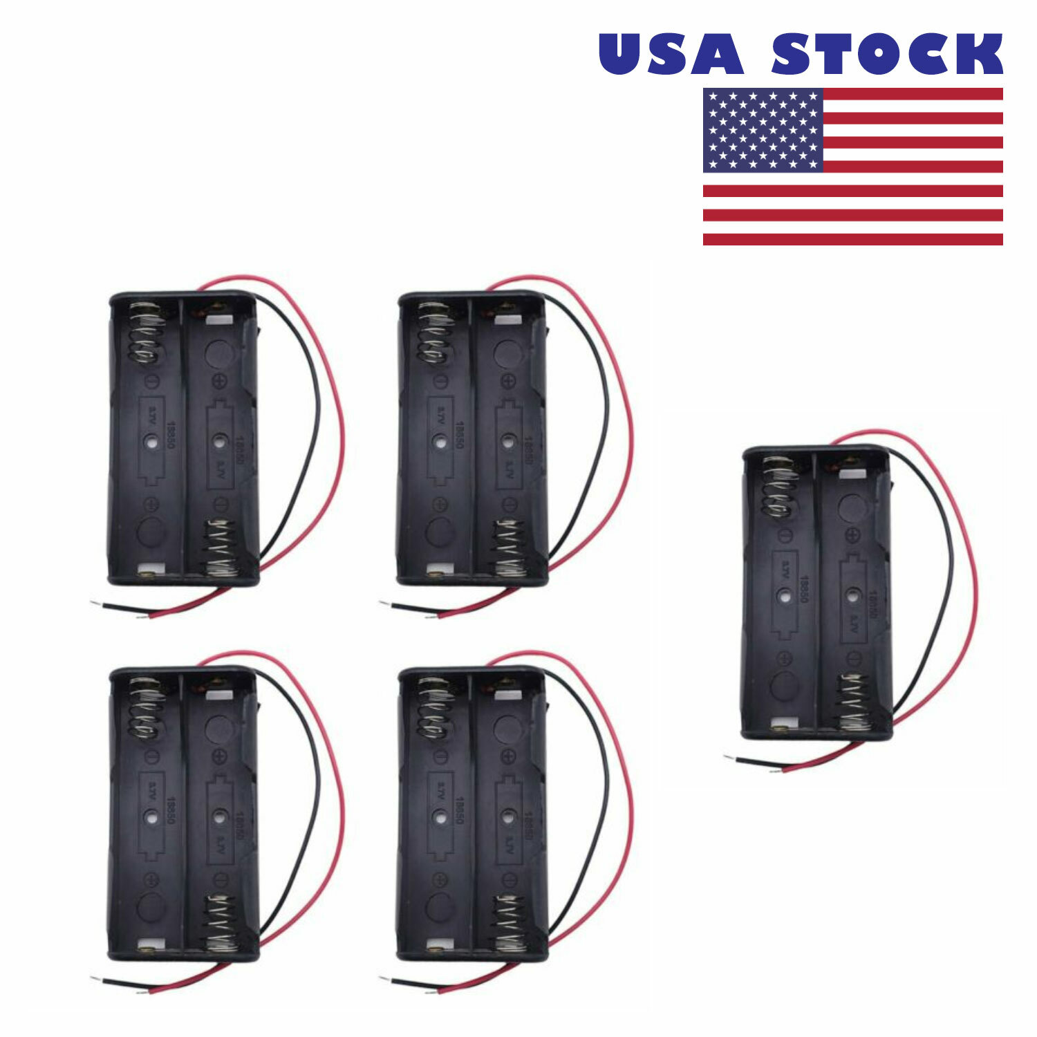 5 pcs 2 x 18650 17650 Battery Storage Case box Holder w/ Wire Lead US ...
