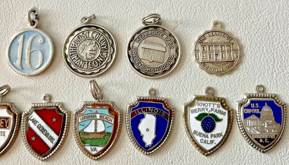 Vintage Sterling Silver Enamel Charm US TRAVELSpinner Shield Pennant ...