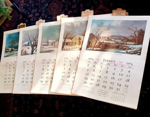 80 ORIGINAL Travelers Currier & Ives calendars *Your Choice* 1960s ...
