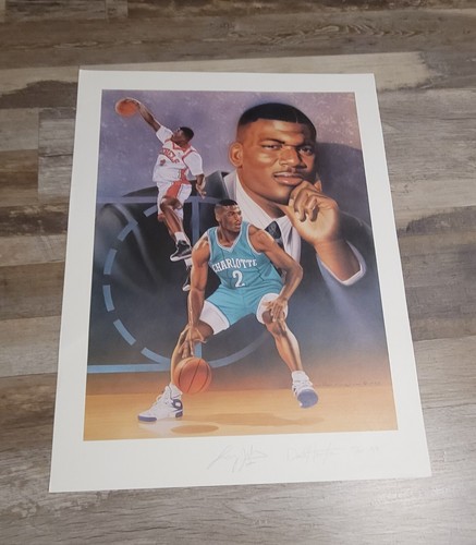 Vtg Charlotte Hornets Larry Johnson Autographed Signed 20x26.5 ...