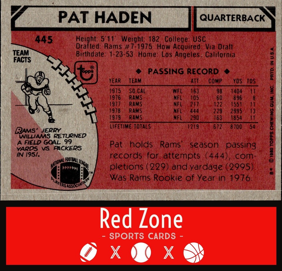 1980 Topps - #445 Pat Haden NM/NM+ Set Break! | eBay