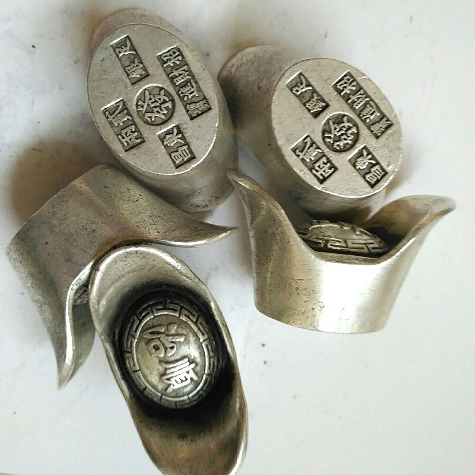 1PC Chinese Qing Dynasty Yuanbao Silver Ingot Antique Collection Decor ...