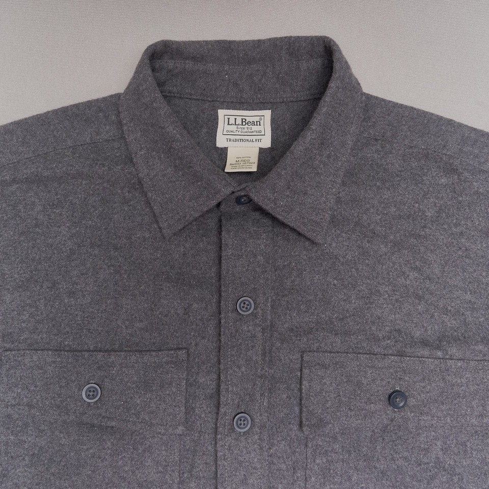 LL Bean Flannel Shirt Men M Gray Cotton Chamois Outdoor Work Pockets | eBay