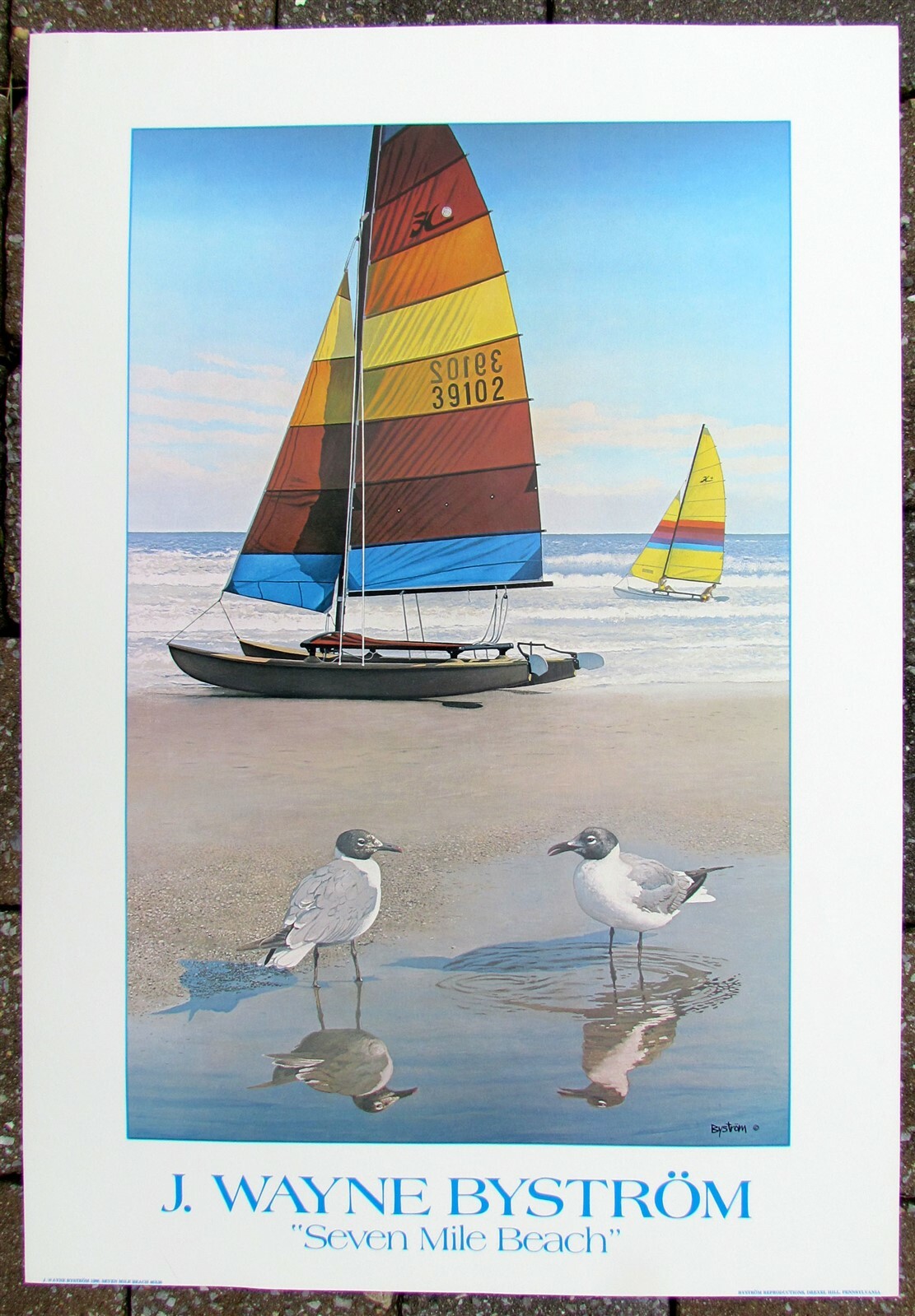 J.WAYNE BYSTROM SEVEN MILE BEACH 1986 VINTAGE TRAVEL POSTER print ...