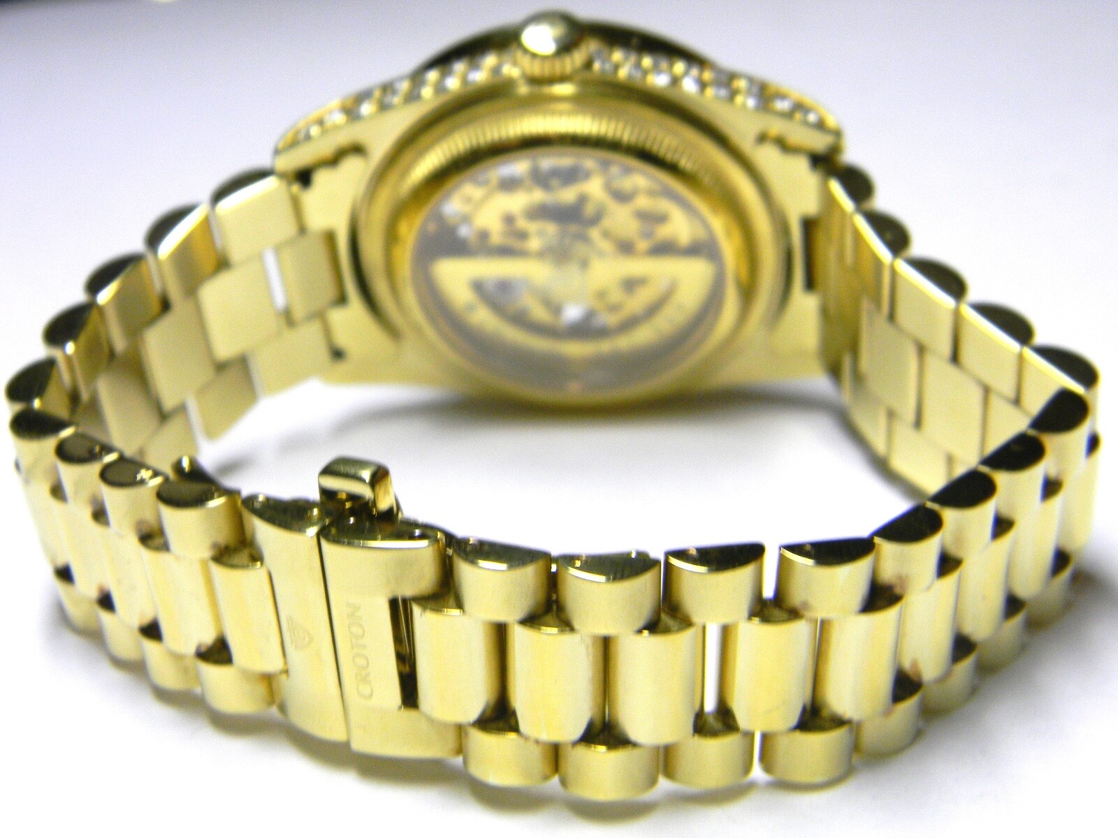 NWT Men Croton Automatic Self Wind Skeleton Crystals Bling Gold Plated ...