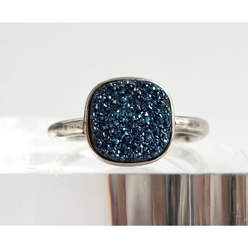 Blue Druzy Quartz Gemstone Oval Bezel Set Sterling Silver Vintage Ring - sz 10 | eBay